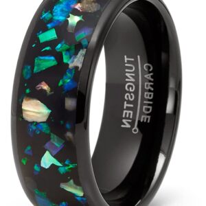 Metal Masters Crushed Opal & Abalone Tungsten Carbide Ring Dome Wedding Band Simulated Black 8MM