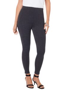 roaman's women's plus size petite ankle-length essential stretch legging - 1x, heather charcoal