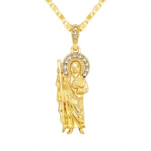 saint jude cz necklace 14k gold plated san judas medalla cadena oro laminado san judas necklace (22” inch, gold)