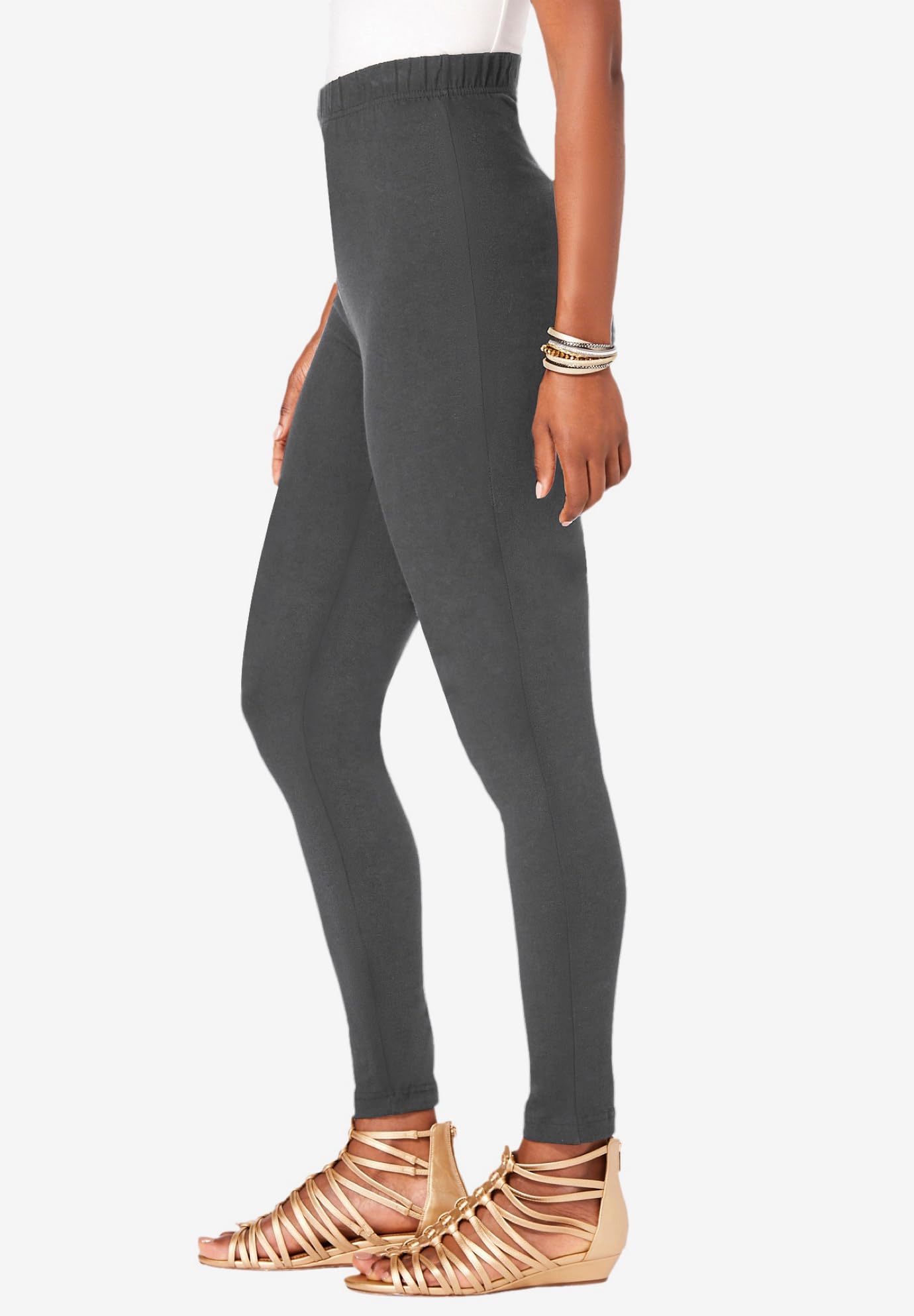 Roaman's Women's Plus Size Petite Ankle-Length Essential Stretch Legging - 1X, Heather Charcoal