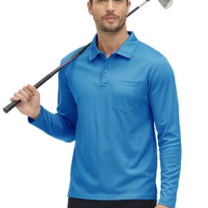 Rdruko Men's Outdoor Sport Performance Polo Long Sleeve Pullover with Pocket(Blue, US XXL)