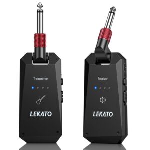 lekato ws-90 wireless guitar system 5.8ghz, rechargeable wireless guitar transmitter receiver upgrated 8h battery life, 4 channels guitar wireless system for electric guitar bass