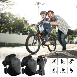 WayEee Kids Bike Helmet Set Skateboard Knee Pads, Helmet Pad Set Protective Gear Set, Adjustable for Girls Kids 3-10 Helmet Elbow Pads Wrist Guards for Sport Cycling Bike Roller Skating Scooter-Black