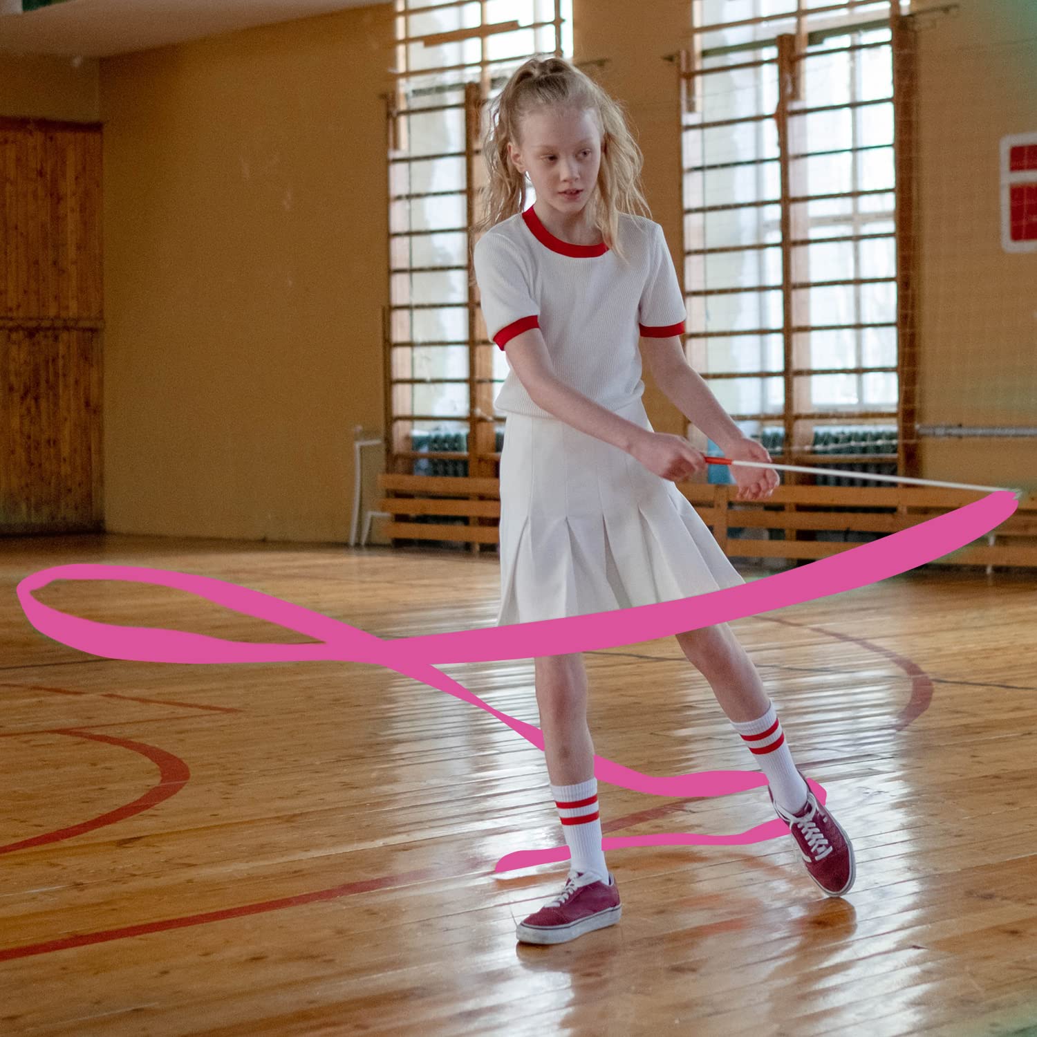 2pcs Dance Ribbons, 2m Kids Long Gymnastics Ribbon Twirling Ribbons Dancing Ribbon Streamers for Artistic Dance Training Party, with Ribbon Dancer Wand (Pink + Sparkling)