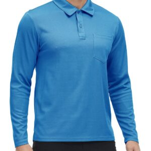 Rdruko Men's Outdoor Sport Performance Polo Long Sleeve Pullover with Pocket(Blue, US XXL)