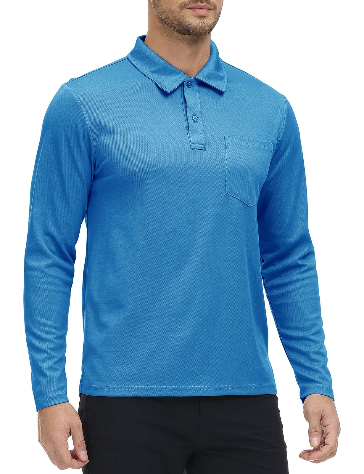 Rdruko Men's Outdoor Sport Performance Polo Long Sleeve Pullover with Pocket(Blue, US XXL)