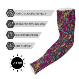 Dussdil Bohemian Gardening Arm Sleeves Mexican Ethnic Tribal Farm UV Sun Protection Cooling Arm Sleeves for Garden Farm Women Men with Thumb Hole