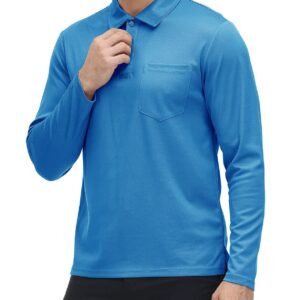 Rdruko Men's Outdoor Sport Performance Polo Long Sleeve Pullover with Pocket(Blue, US XXL)