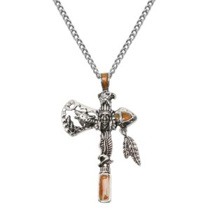 native american jewelry: men's viking necklace with indian pendants - norse wolf amulet, axe, animal eagle gothic chain - us inspired for men and women (1 pcs)