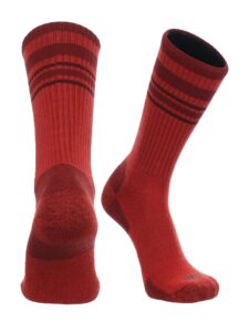 tck merino wool striped crew socks (red/cardinal, large)