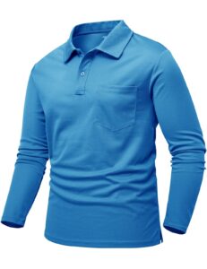 rdruko men's outdoor sport performance polo long sleeve pullover with pocket(blue, us m)