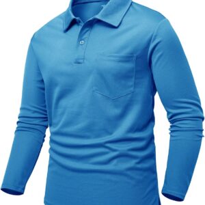 Rdruko Men's Outdoor Sport Performance Polo Long Sleeve Pullover with Pocket(Blue, US XXL)