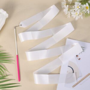 KINBOM 2pcs Dance Ribbons, 2m Kids Long Gymnastics Ribbon Twirling Ribbons Dancing Ribbon Streamers for Artistic Dance Training Party, with Ribbon Dancer Wand (White)