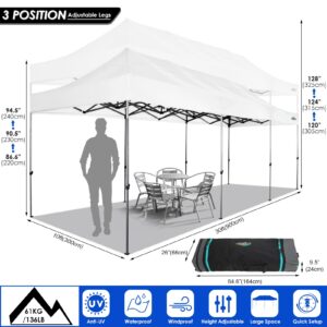 COBIZI 10x30 Heavy Duty Pop up Canopy with 8 sidewalls Stable Wedding Outdoor Tents for Parties Canopy Pop Up Party Tent UPF 50+ Waterproof Commercial Gazebo with Roller Bag, White(Windproof Upgraded)