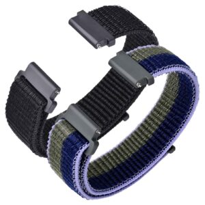 annefit nylon sport loop watch bands 18mm, 2 packs quick release adjustable strap for men women (black and blue green)