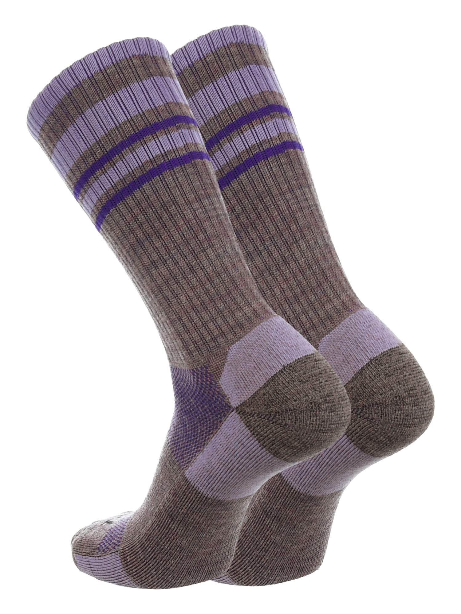 TCK Merino Wool Striped Crew Socks (Plum/Lavender, Large)