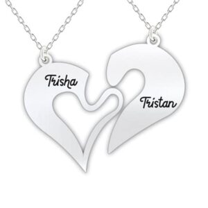 personalized couple name necklace custom heart necklace 925 sterling silver 2 nameplate pendant