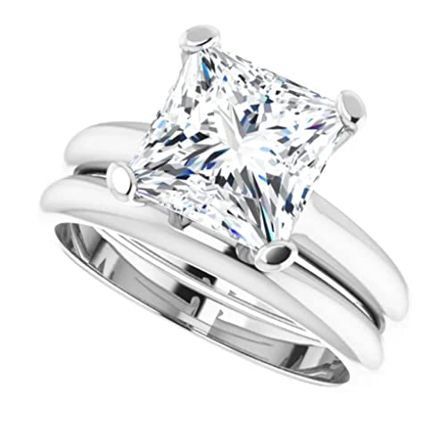 3 CT Princess Cut Engagement Ring Set for Women Moissanite Rings Solitaire Promise 925 Silver 10K/14K/18K Solid White Gold Bridal Ring Set (8)