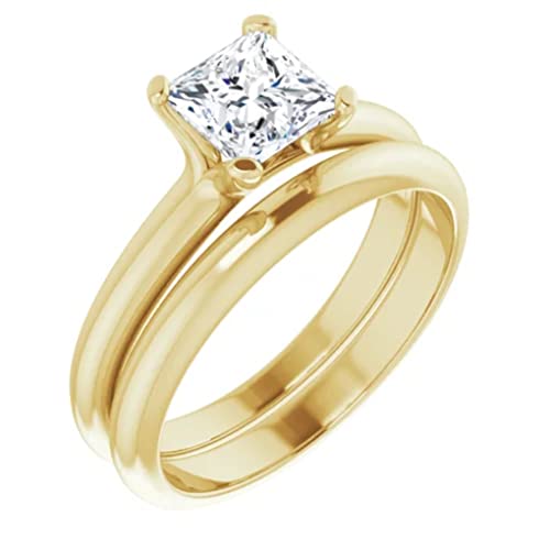 1 CT Princess Cut Engagement Ring Set for Women Moissanite Rings Solitaire Promise 925 Silver 10K/14K/18K Solid Yellow Gold Bridal Ring Set (7.5)