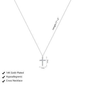 Zeffy CZ Cross Necklace for Women 18k Silver Plated Tiny Cross Pendant Necklace for Women Simple Layered Cross Necklaces for Women