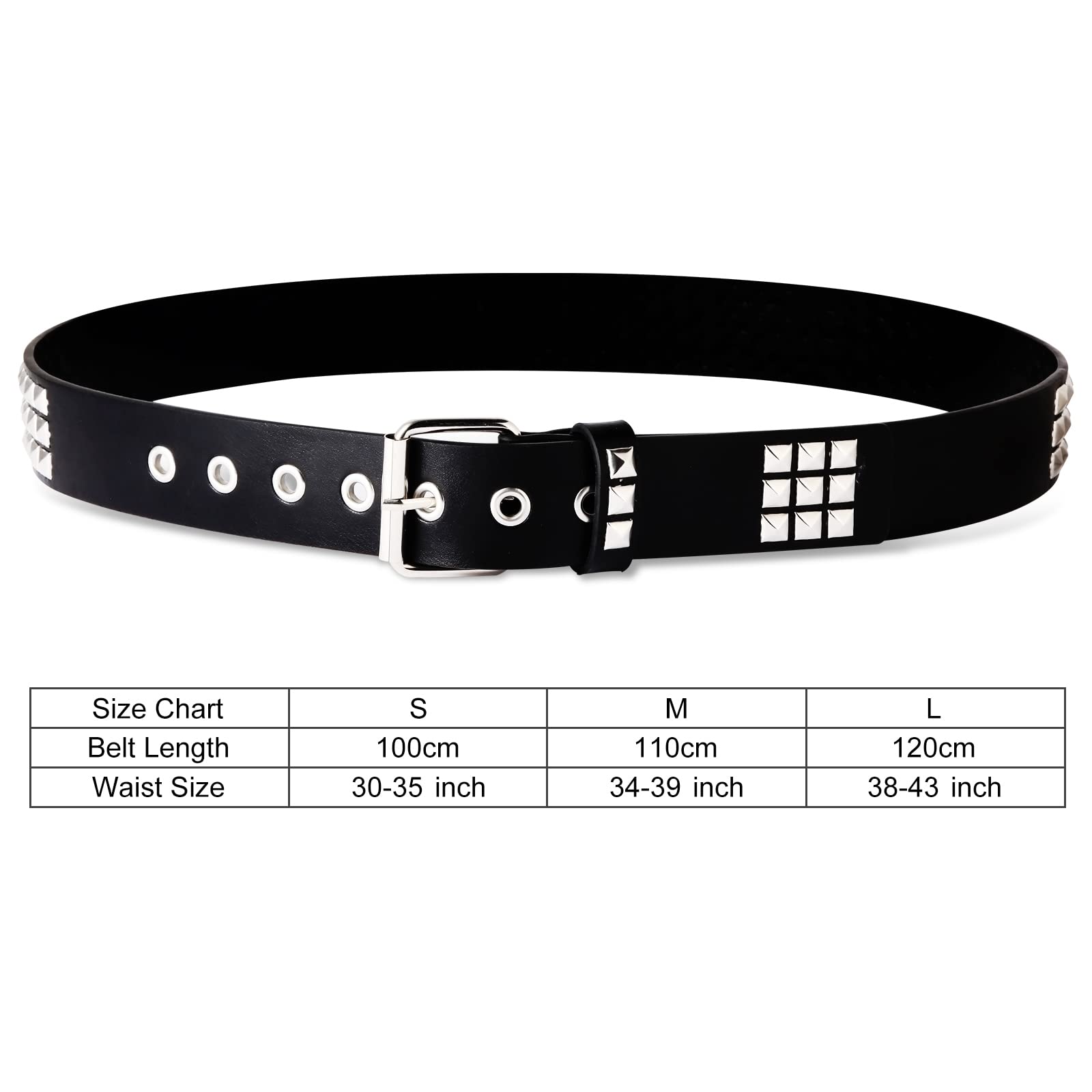 RUILAIBO Studded Belt Metal Punk Rock Rivet Belts for Women/Men Grommet Pyramid Goth (S for 30-35'')