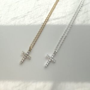 Zeffy CZ Cross Necklace for Women 18k Silver Plated Tiny Cross Pendant Necklace for Women Simple Layered Cross Necklaces for Women