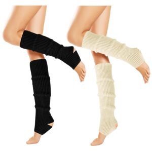 onesing 2 pairs leg warmers for women winter ribbed knitted leg warmers 80s long leg socks for ballet dance sports