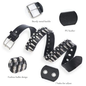 RUILAIBO Bullet Studded Belt Punk Rock Gothic Grunge Stylish with Metal Buckle Artificial Bullet (M for 34-39'')