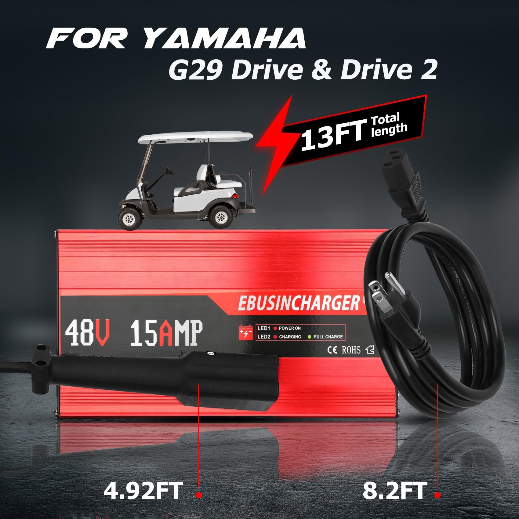 Upgraded 48V15A Golf Cart Battery Charger for Yamaha G29 Drive & Drive 2 Golf Carts.48v Golf Cart Charger- 3-pin Leaf Plug.15 Amp Smart Charger with Trickle Charge, 6-8 Hours Full Charge