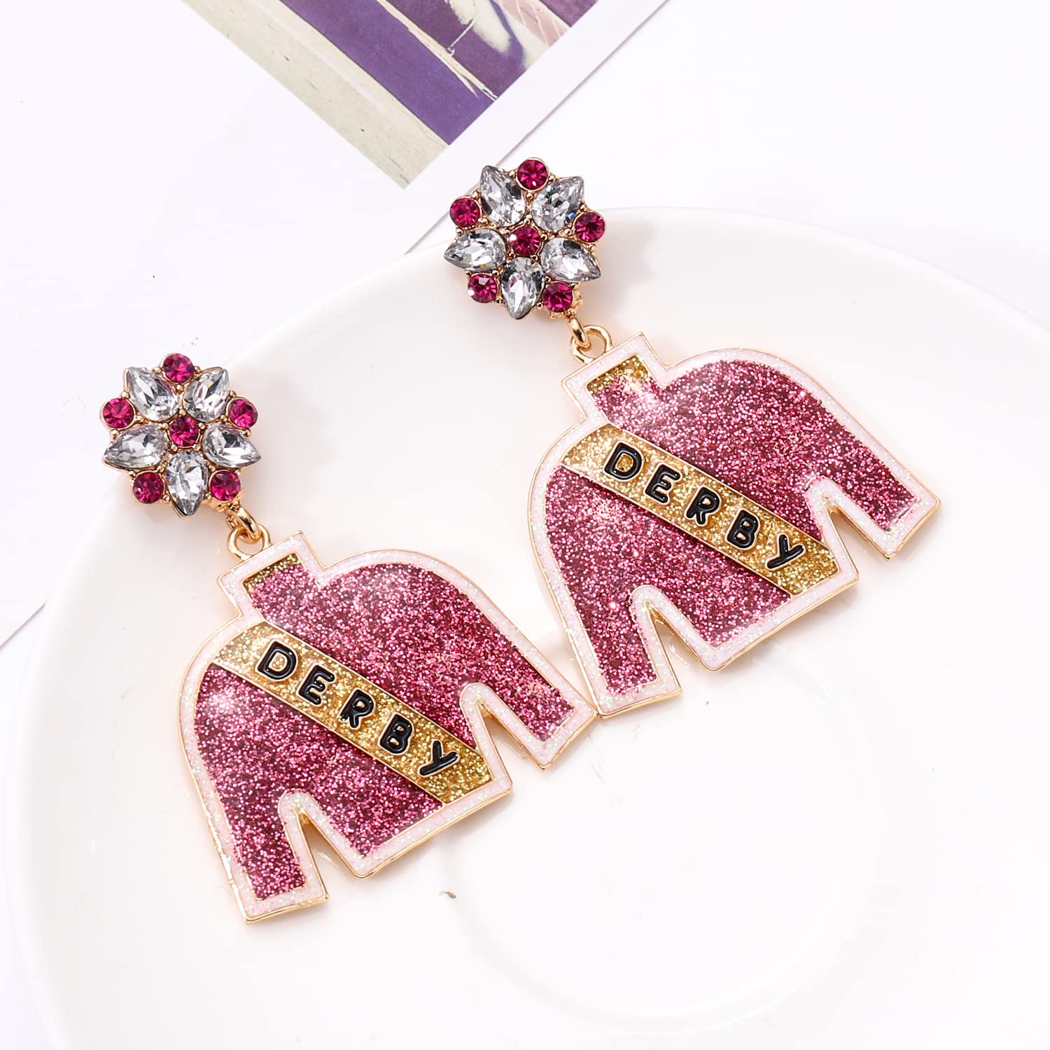 Derby Riding Suit Earrings Crystal Glitter Derby Earrings Kentucky Derby Race Horse Suit Drop Dangle Earrings for Women