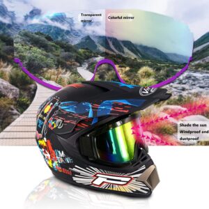 Motocross Mountain Helmet Dirt Bike ATV Motorcycle Full Face Helmet for MTB, Racing, Downhill, MX, DOT Certified Lightweight Adult Youth Motorbike Helmet Set with Gloves Goggles Mask-G-Small