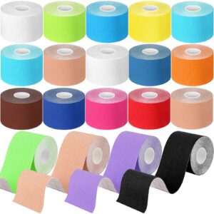 20 rolls kinesiology recovery tape 2 inch x 16 ft cotton elastic athletic tape breathable muscle pain relief tape kinesiology waterproof tapes for gym fitness running tennis swimming (multicolor)