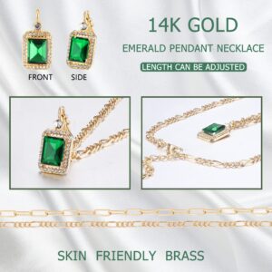 LOYALLOOK 9Pcs 14K Gold Plated Paperclip Herringbone Snake Figaro Chain Link Layered Choker Necklaces Paperclip Emerald Crystal Pendant Layering Necklace Cuban Link Rope Chain Cross Necklaces Gold Tone