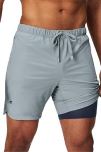 fabletics men's the one short (lined), training, swimming, lightweight, quick-dry, zip pocket, stretch woven, 7" inseam, xl, shadow grey