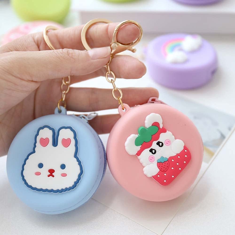 Coin Purse Keychain, Silicone Wallet Keyring Kawaii Headset Bag Round Change Pouch Bag Lovely Bag Pendant Kid Gift(O,Orange)