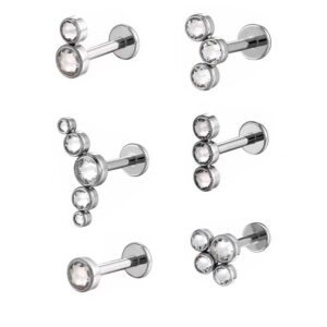 piercingpops 6pcs 16g tiny cz crystal labret piercing stainless steel tragus helix lip monroe body piercing stud (6pcs crystals style) (crystals style)