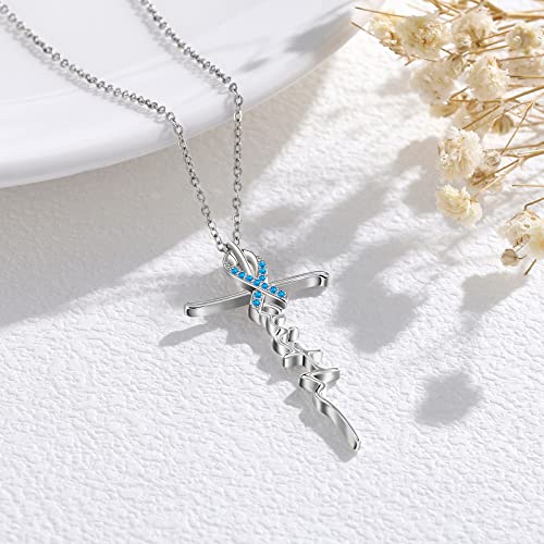 JUSTKIDSTOY Faith Necklace for Women 925 Sterling Silver Cross Pendant Necklace December Birthstone Necklace Christian Religious Jewelry Gifts