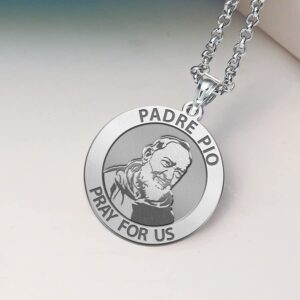 PicturesOnGold.com Padre Pio Religious Medal - 2/3 Inch Size of Dime, Sterling Silver with Engraving