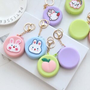 Coin Purse Keychain, Silicone Wallet Keyring Kawaii Headset Bag Round Change Pouch Bag Lovely Bag Pendant Kid Gift(O,Orange)