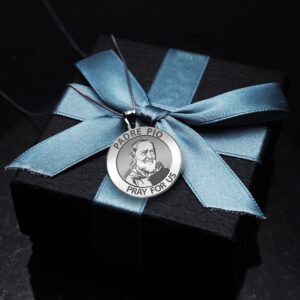 PicturesOnGold.com Padre Pio Religious Medal - 2/3 Inch Size of Dime, Sterling Silver with Engraving