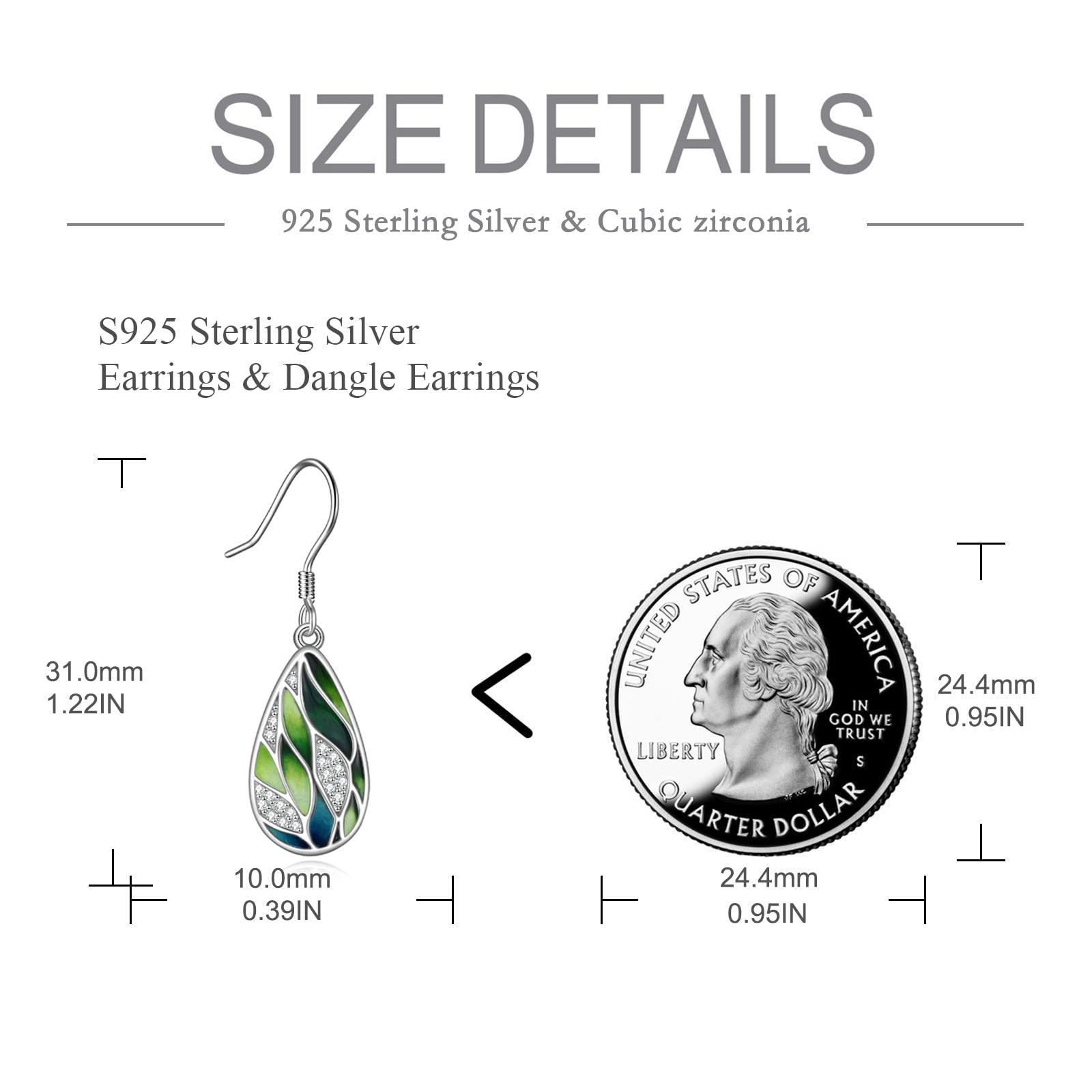 VONALA 925 Sterling Silver Green Earrings for Women Bamboo Leaf Earrings Dangle Enamel Earrings Green Leaf Jewelry Gifts for Her