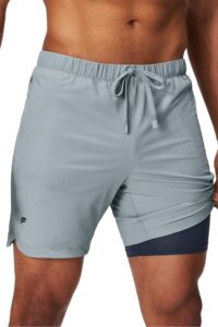 fabletics men's the one short (lined), training, swimming, lightweight, quick-dry, zip pocket, stretch woven, 7" inseam, l, shadow grey