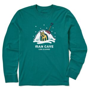 life is good - mens rocket man cave long sleeve crusher tee, color spruce green, size: large