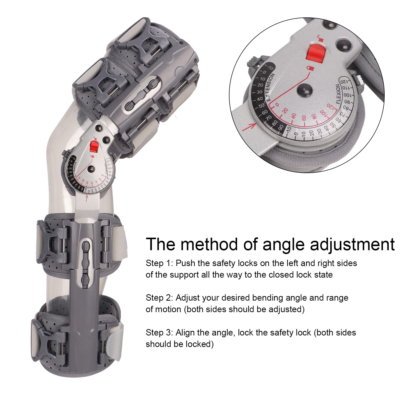 Hinged Knee Brace, Post Op Knee, Universal Knee Immobilizer Protector, Dual Side Limited Angle Disc, Limit Dual Hinge Design for ACL MCL PCL Injuries