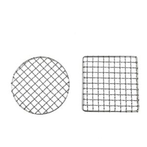 2peices backpacker bushcraft grill grate stainless steel bbq cooking grill mesh campfire grill square round for camping, backpacking, hunting fishing