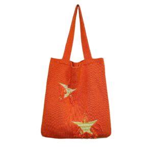 fairy grunge tote bag y2k fairycore crochet hobo bag ripped star knitted shoulder bag cottagecore emo accessories (orange)