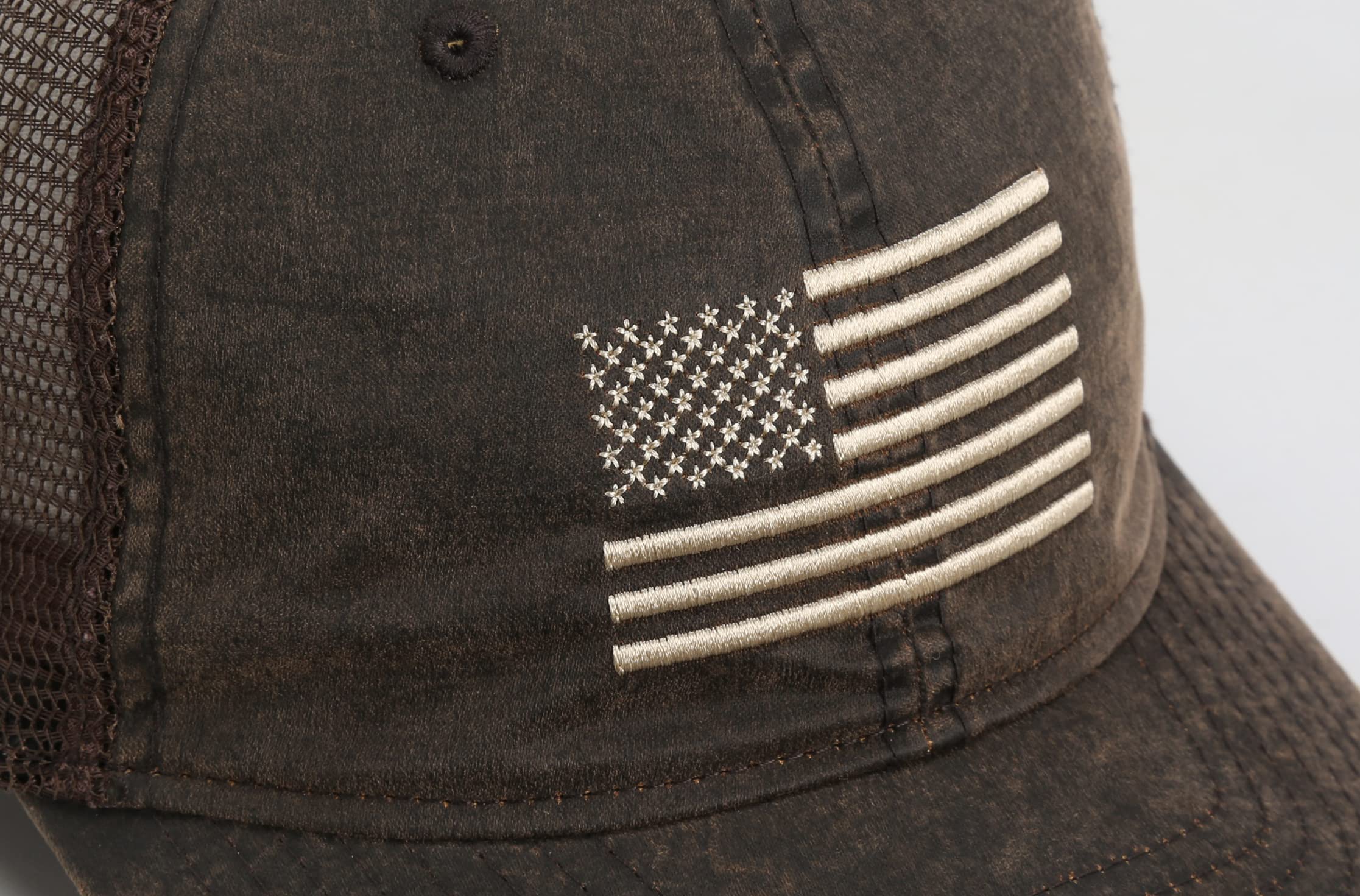 Paramount Outdoors Waxed Cloth American Flag Hat Mesh Back Brown American Flag Baseball Cap Snapback (Brown Wax Cloth)