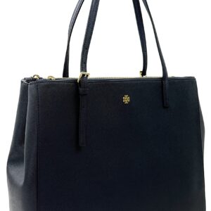 Tory Burch Women's Emerson Double Zip Tote Saffiano Leather With Gold Tone Hardware (Navy)