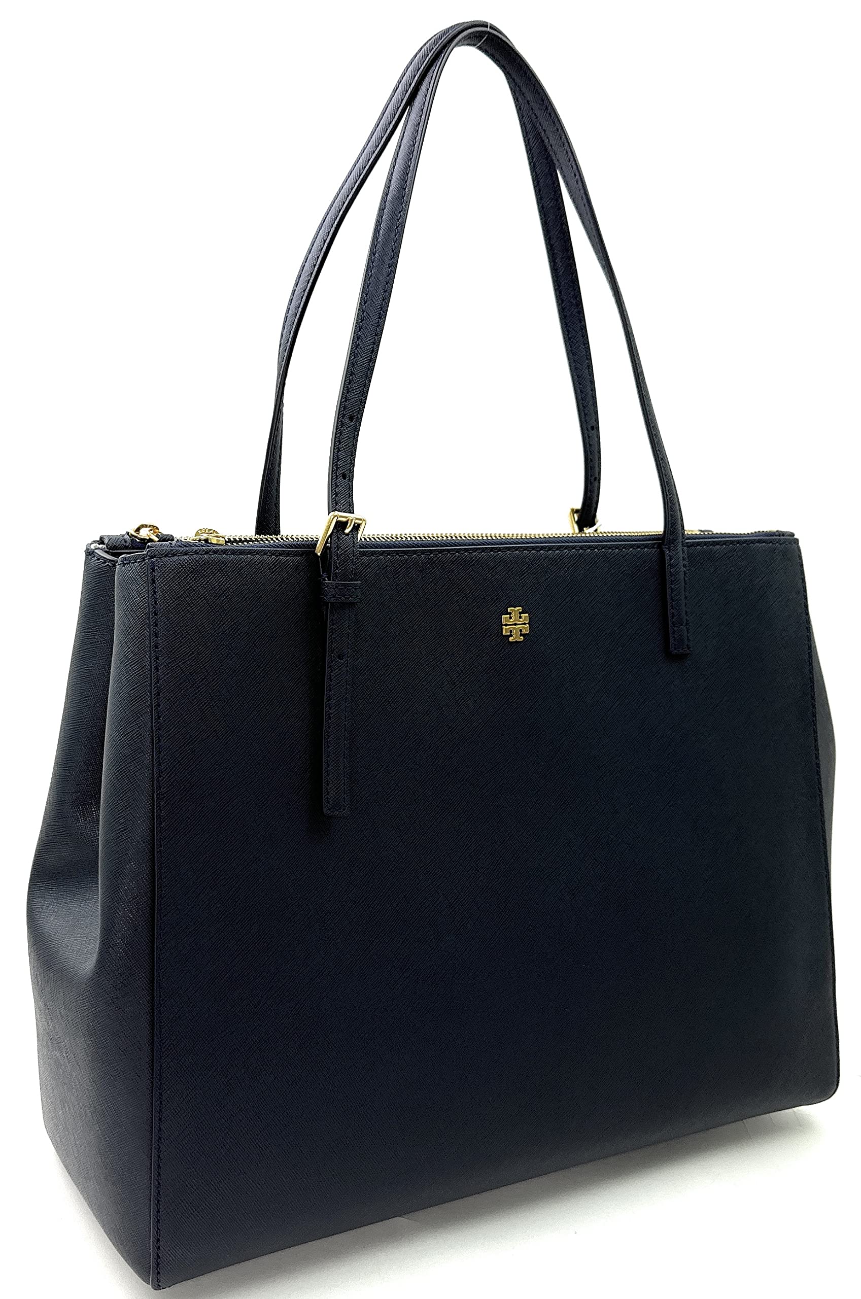 Tory Burch Women's Emerson Double Zip Tote Saffiano Leather With Gold Tone Hardware (Navy)