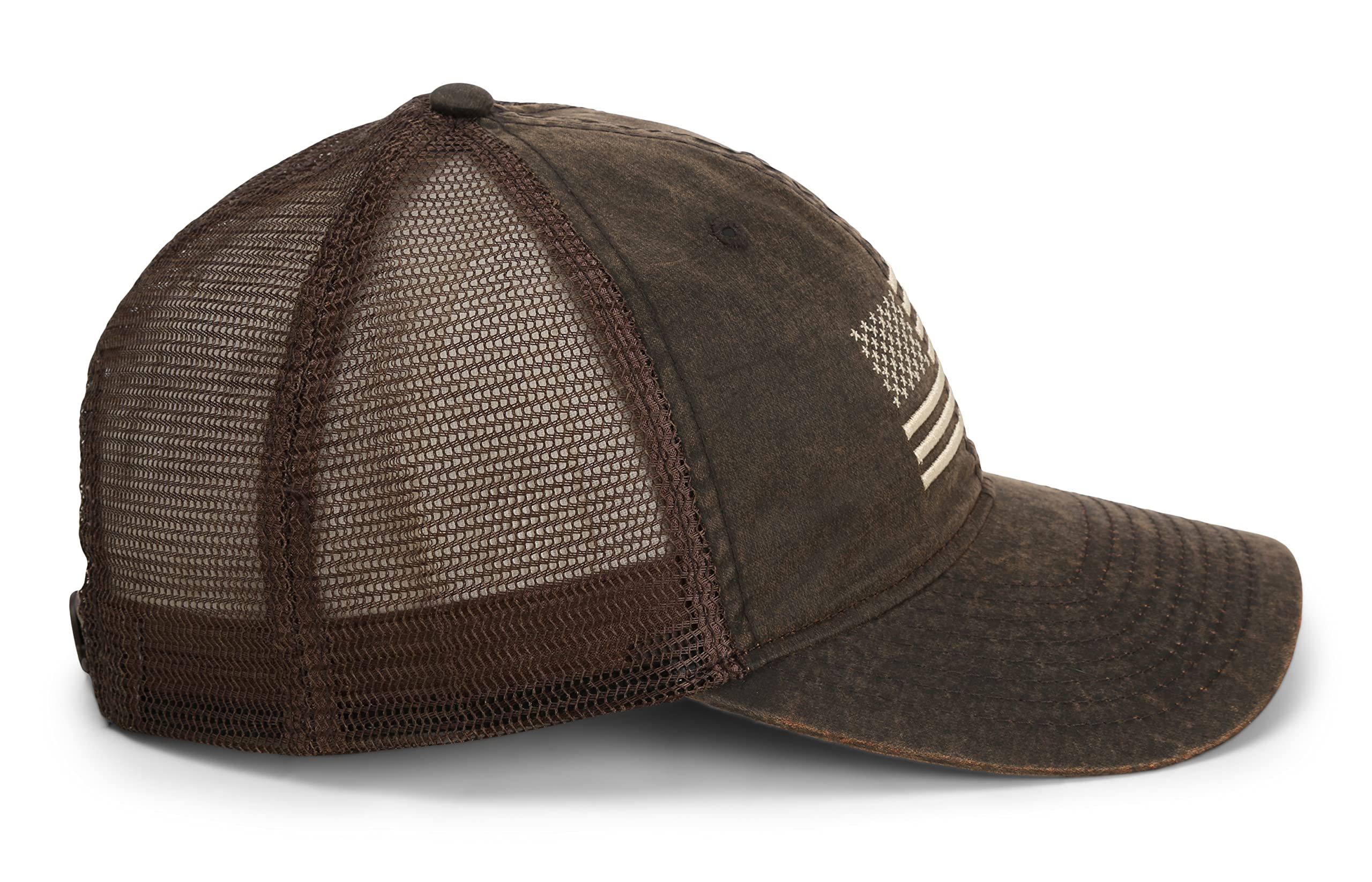 Paramount Outdoors Waxed Cloth American Flag Hat Mesh Back Brown American Flag Baseball Cap Snapback (Brown Wax Cloth)